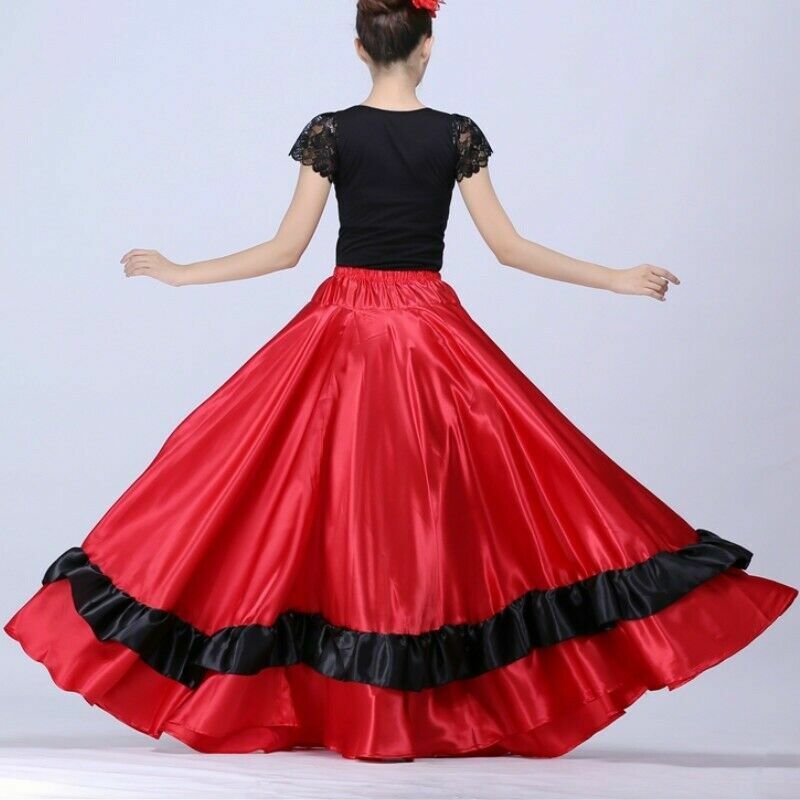 Ladies Satin Dance Skirt Spanish Flamenco Modern Ruffle Ballroom ...