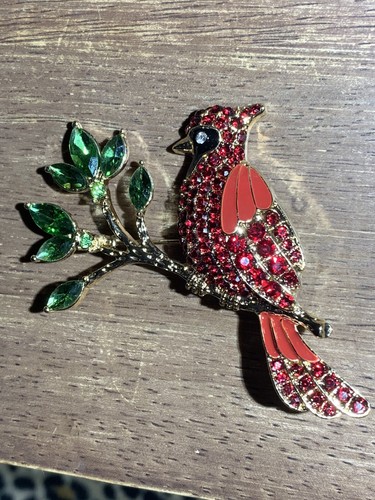 Vintage Monet Cardinal Red Rhinestone Bird Gold Tone Enamel Pin Brooch ...