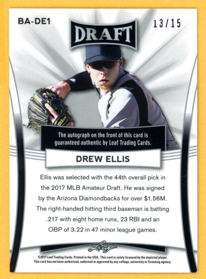 DREW ELLIS 2017 Leaf Metal Draft Purple Autograph Rookie On-Card AUTO ...