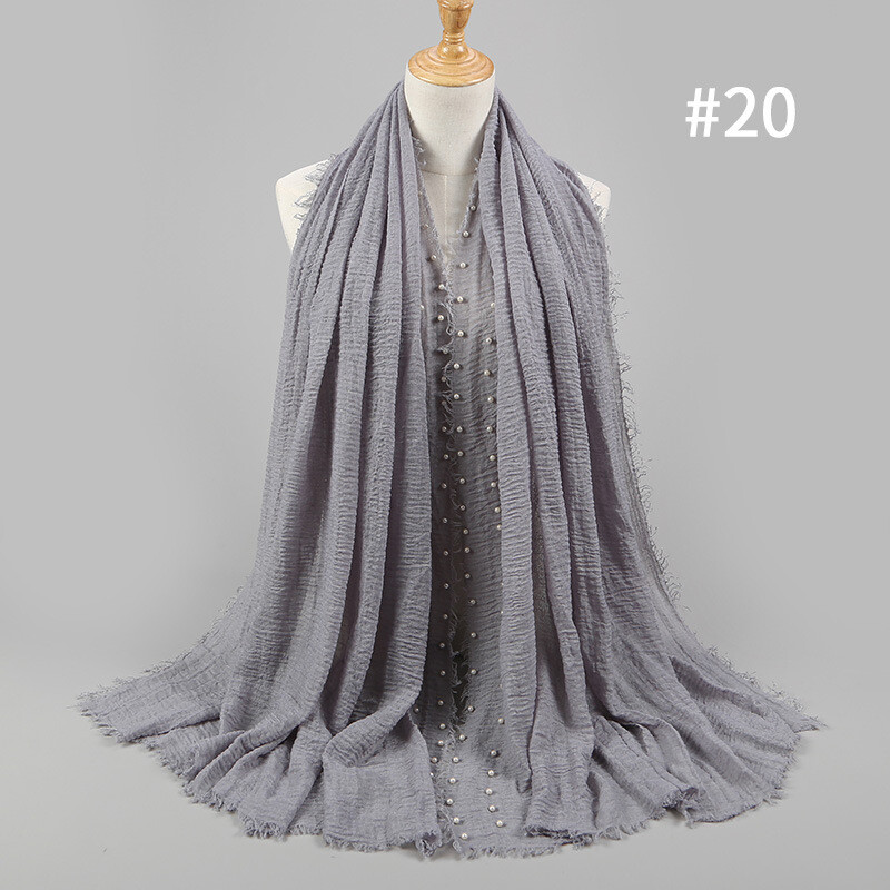 55 Colors Women Cotton Scarf Wrinkled Beaded Shawls Muslim Crinkle Head ...