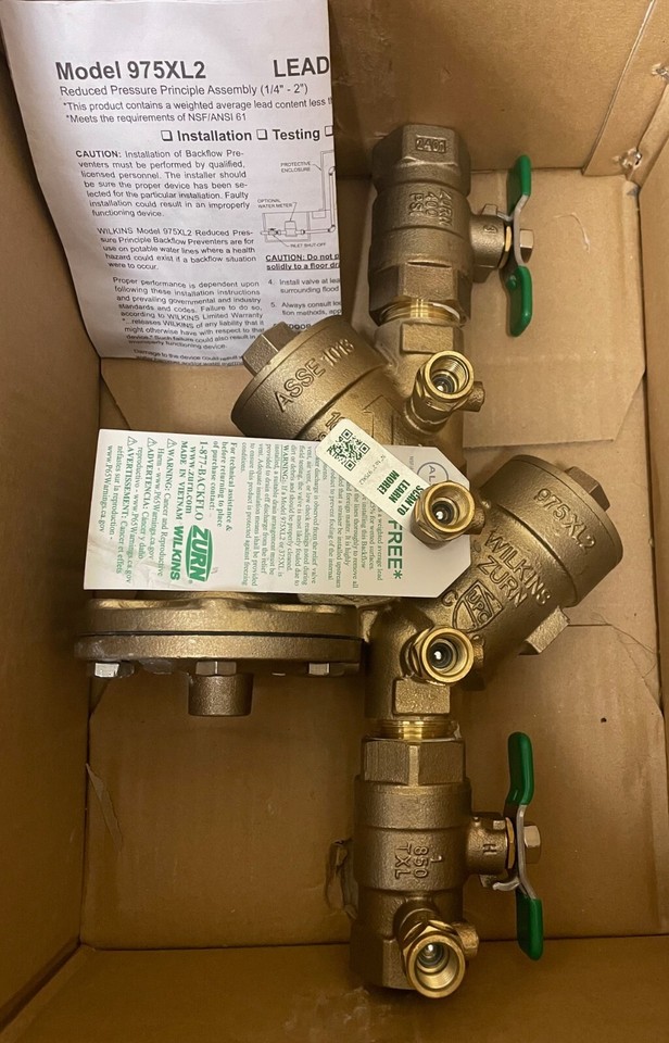 Zurn Wilkins 1-975XL2 1" Reduced Pressure Zone Backflow Preventer Lead ...