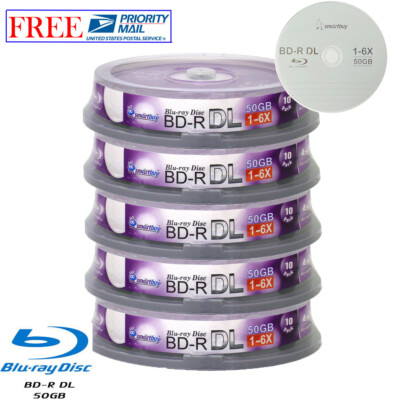 50 Pack Smartbuy Blu-ray BD-R BDR DL Dual Layer 6X 50GB Blank Logo ...