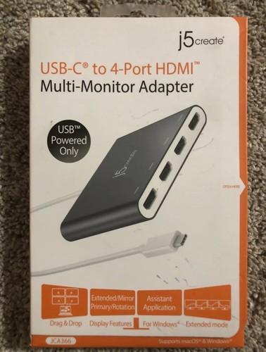 j5create JCA366-N USB-C to 4-Port HDMI Multi-Monitor Adapter - NIB ...