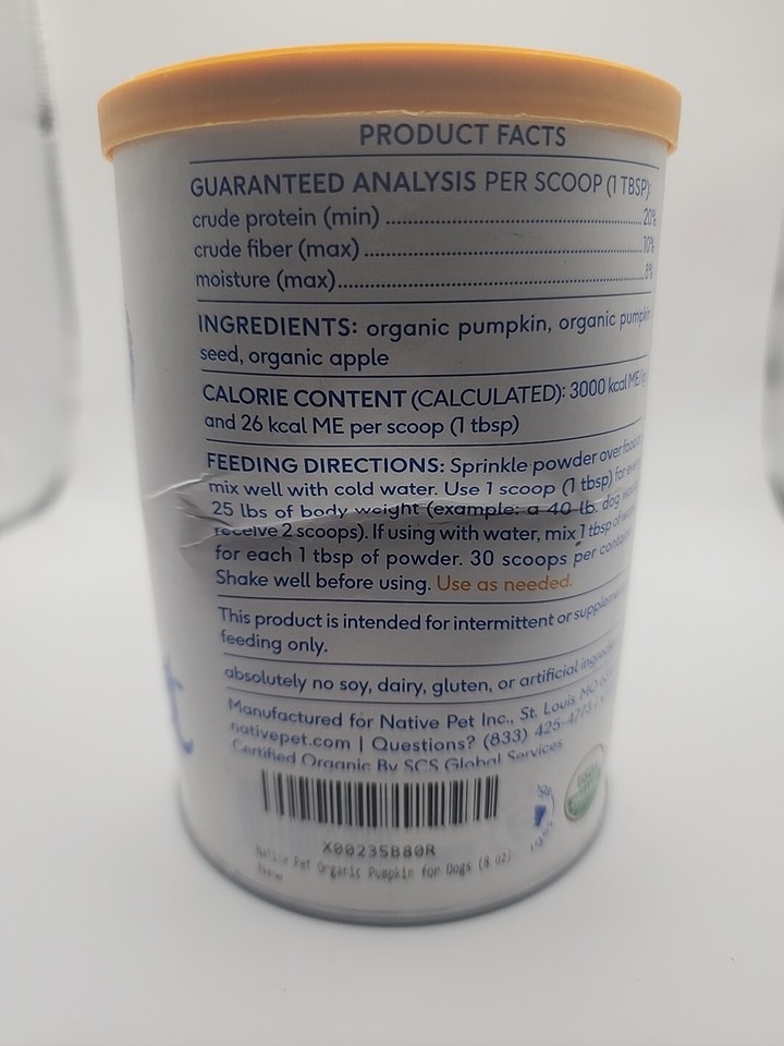 Native Pet Organic Pumpkin Powder for Dogs, Fiber Supplement & Diarrhea ...
