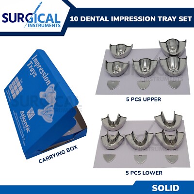 10 Metal Dental Impression Tray set Solid Upper & Lower Denture ...