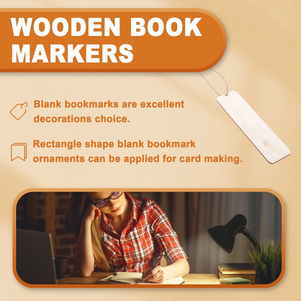 100Pcs Wooden DIY Bookmark Blank Bookmarks with Ropes Wooden Book ...