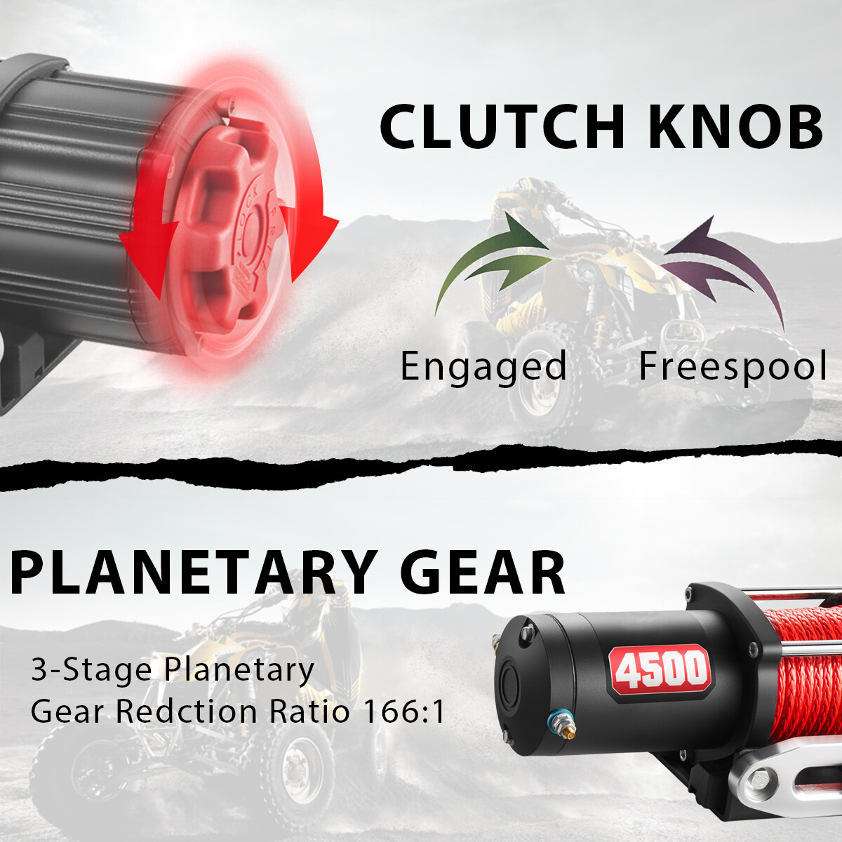 Electric Winch 4500LBS 12V DC Synthetic Rope Towing Truck Ideal For UTV ...