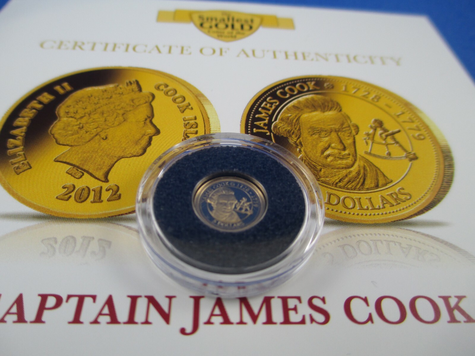 2012 COOK ISLANDS " Captain James Cook " THE SMALLEST GOLD COIN ...