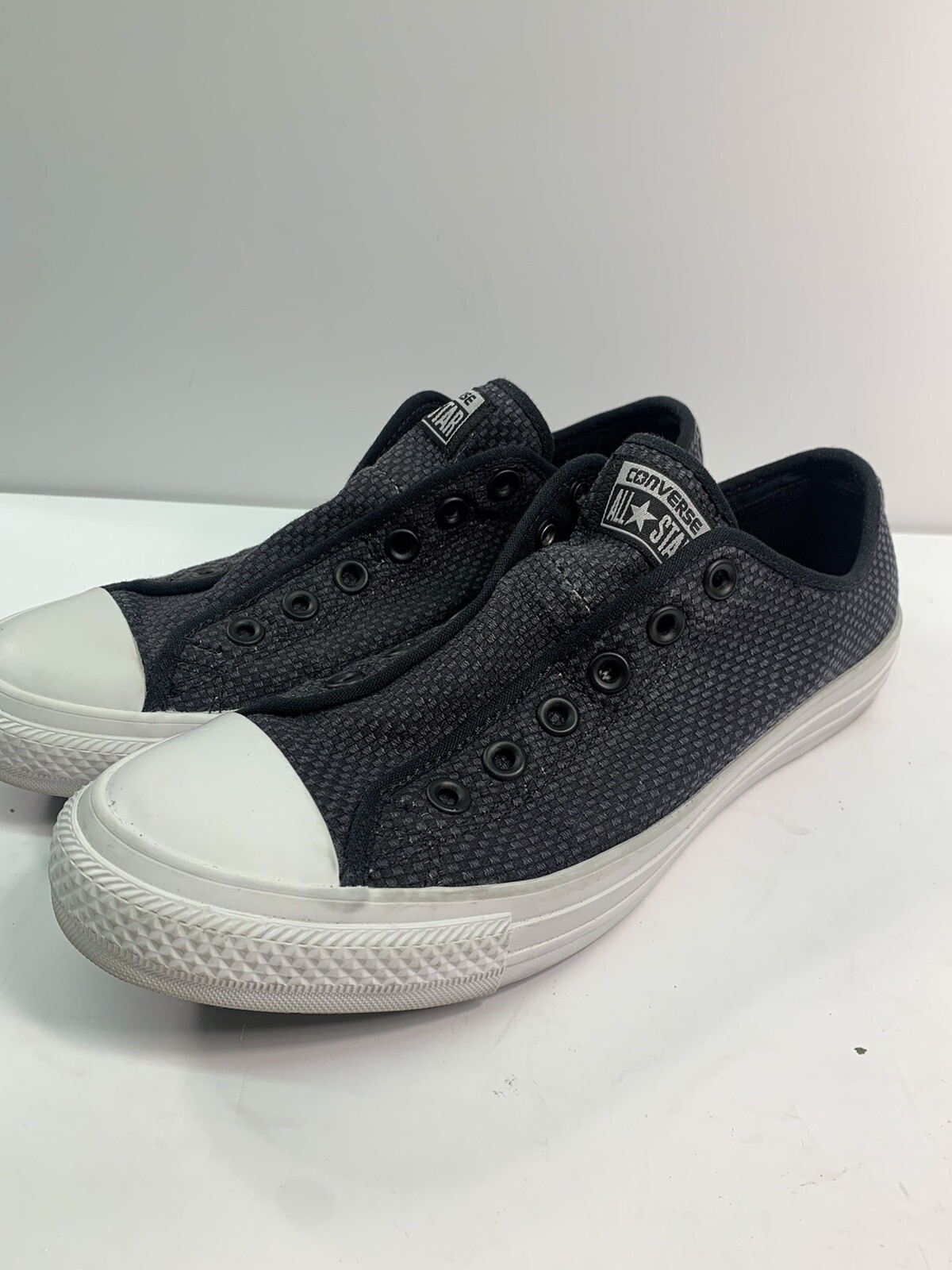 Converse Slip On No Lace Low Top Sneakers Black Gray Woven Men’s 7 ...