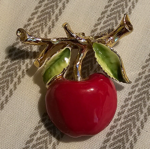 Vintage Red Apple Enamel Brooch Pin Gerrys Back to School Cute | eBay