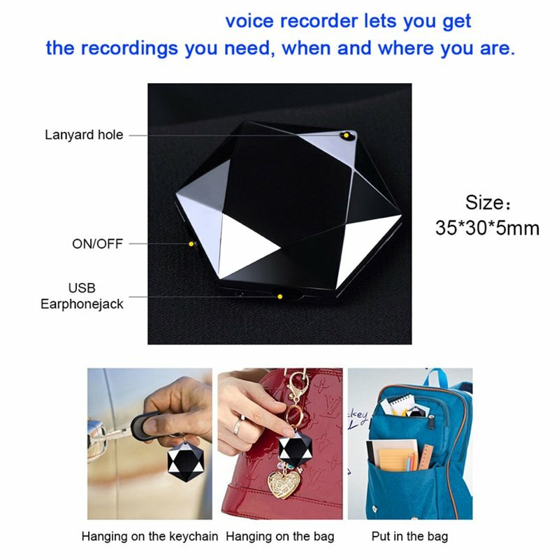 Voice Activated Recorder Pendant Necklace 8G Mini MP3 Noise Reduction ...