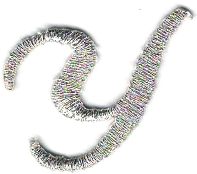 1 1/8" Metallic Silver Script Cursive Alphabet Letter Y Embroidered ...