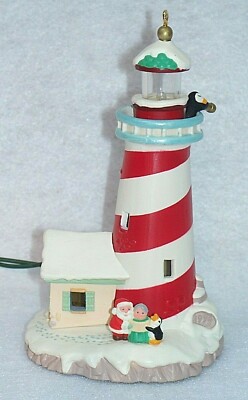 Hallmark Candy Cane Lookout Lighthouse Christmas Tree Ornament Blinking ...
