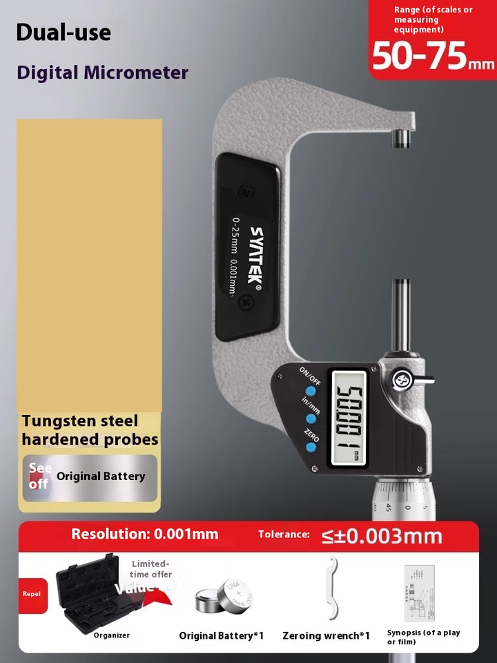 Large Screen Digital Display Metric Micrometer 0-25Mm Outer Diameter ...