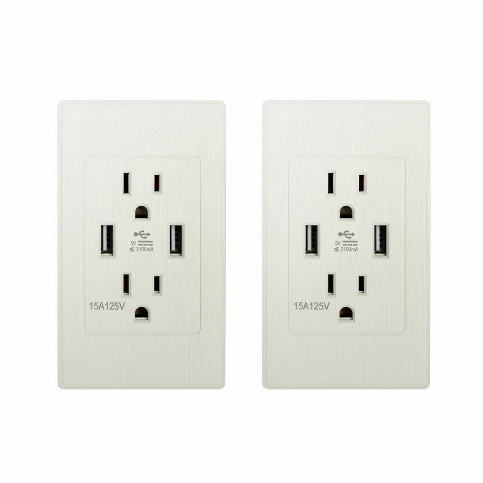 Dual Wall Outlet with USB Ports Charger AC Power Receptacle Plate Panel ...