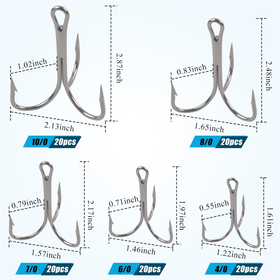 Classic Treble Hooks20pcs Large Treble Fishing Hooks Saltwater Treble ...