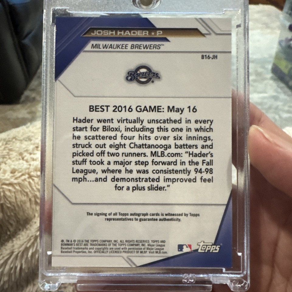 2016 Bowman's Best - Best of 2016 Autographs Josh Hader #B16-JH (AU, RC ...