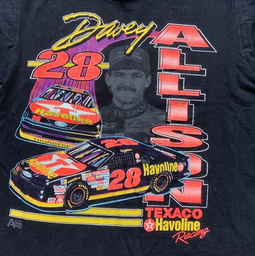 Vtg 90s Davey Allison #28 T Shirt Nascar Racing Roll Sleeve Texaco ...