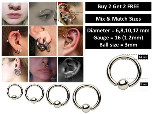 Ball Closure Ring Captive Bead Hoop Steel Nose Eyebrow Septum Lip B2G2 ...