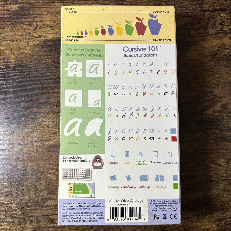 Cricut Cursive 101 Cartridge Alphabet Numbers Classmate Creative Crafts ...