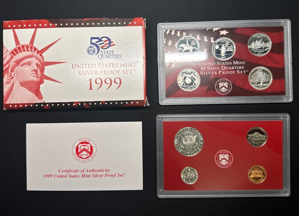1999-S SILVER 9 Coin Proof Set ORIGINAL w/Box and COA | eBay