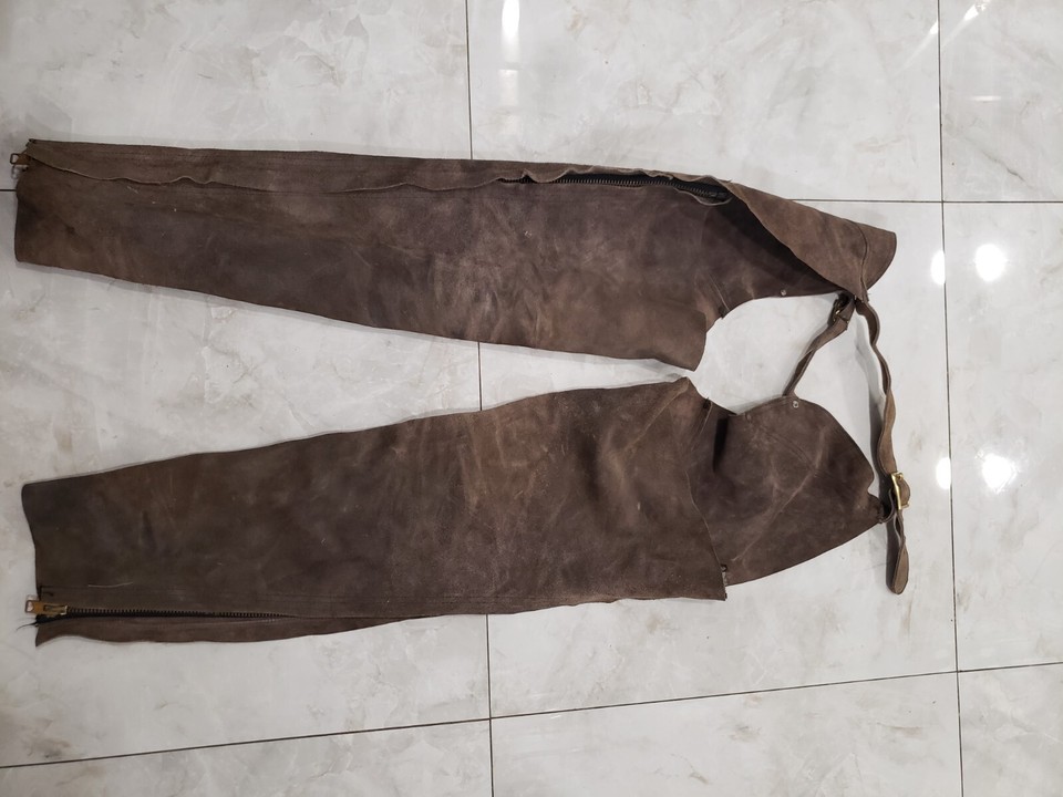 Leather Chaps Vintage Working Cowboy Rodeo Texas Talon Zipper Old Thick ...