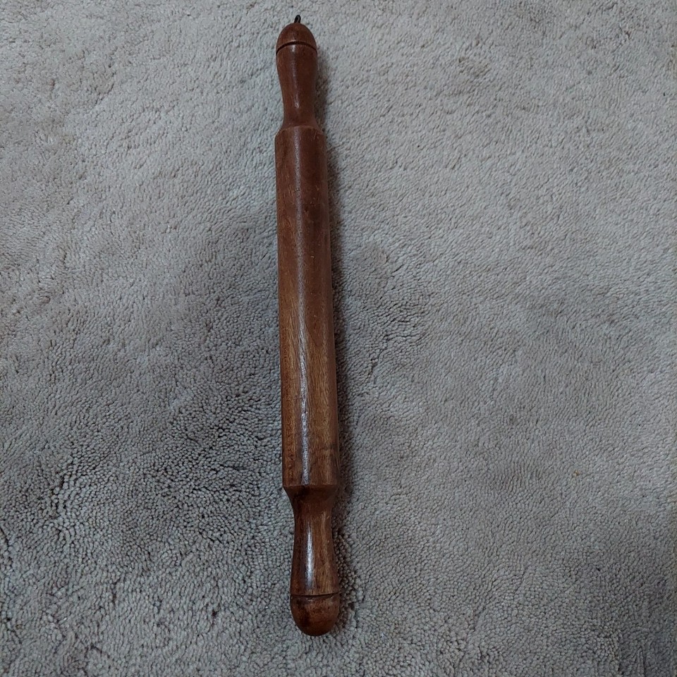 Vtg Wood Pastry Rolling Pin One Piece Carved- 15.25" L-9.25" L Roller 3 ...