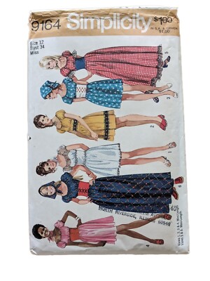 Vintage Simplicity 9164 70s Dress Costume Sewing Pattern Size 12 Bust ...