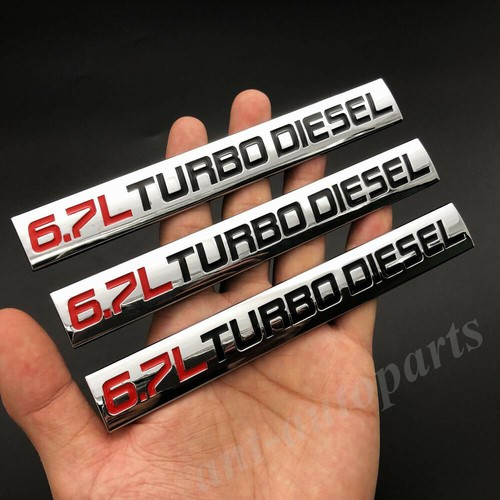 3pcs Metal Chrome 6.7L Turbo Diesel Engine Car Emblems Badge Decals ...