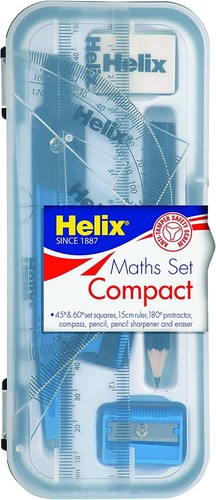 Helix Maths Geometry Set Compact with Compass Ruler Protractor Squares ...