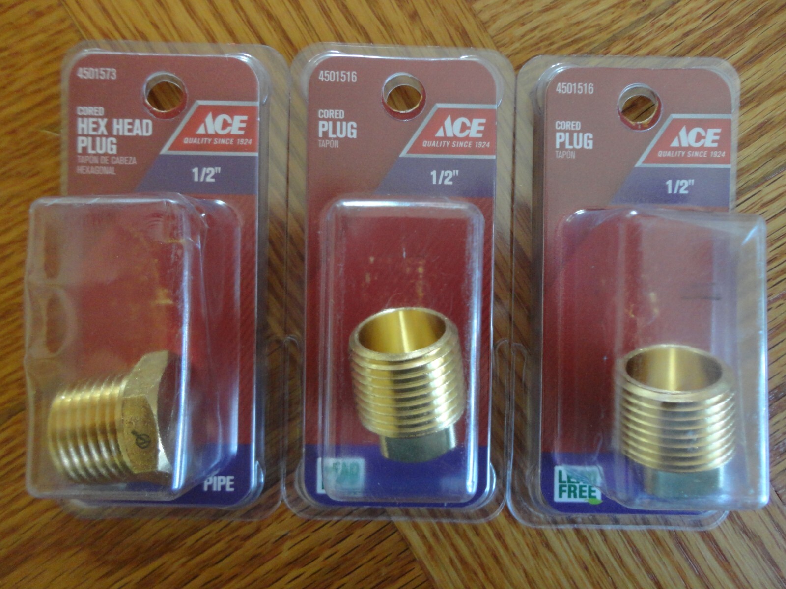 Lot of 3 Ace 1/2" Male Brass Cored Plug End Cap Pipe Fitting Hex Head ...