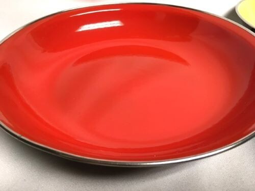 3 pc Enamel Saute Pan Set Emo Celje Yugoslavia Red Yellow Blue Mid ...