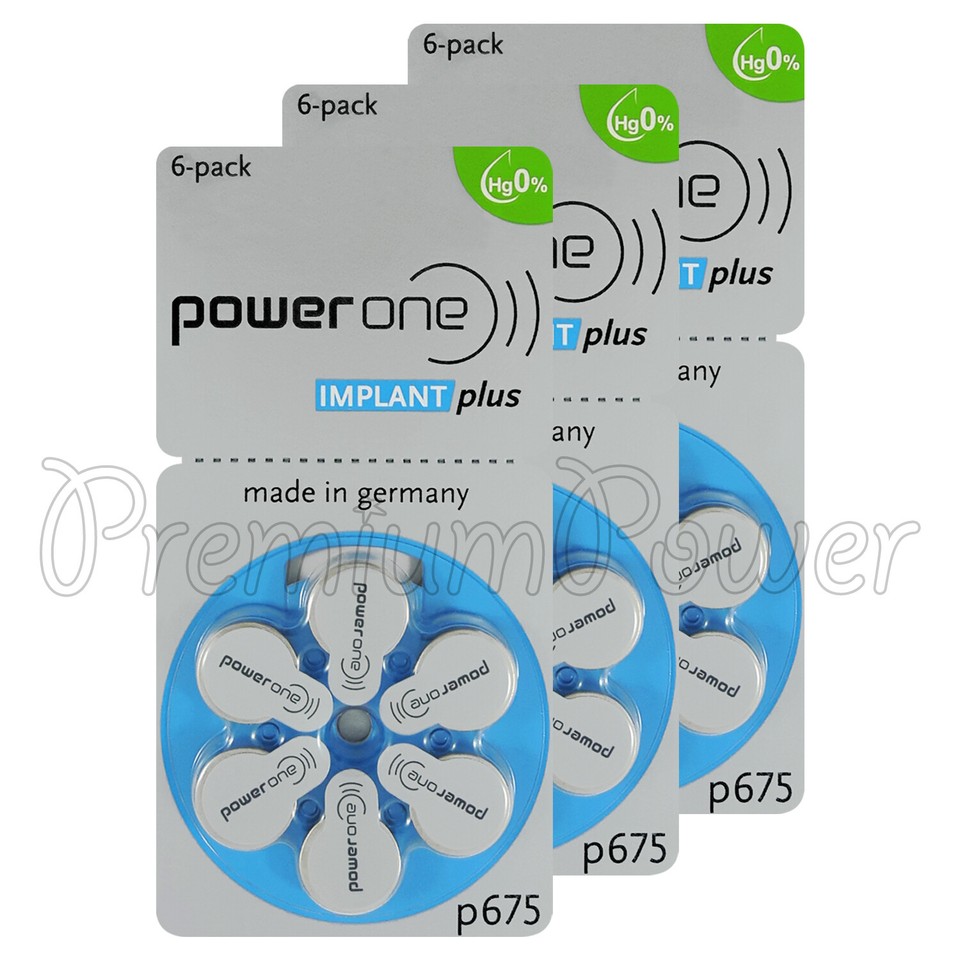 18 cells x Power One P675 Size Implant Plus batteries Cochlear Hearing ...