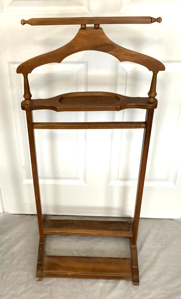 Antique Walnut Wood Gentleman's Butler Valet Floor Stand Suit Hanger 42 ...