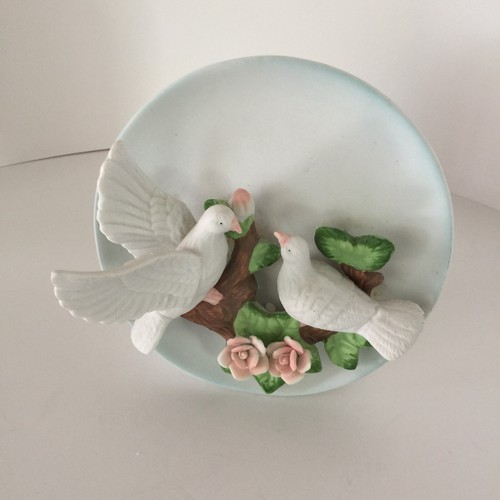 Music Box Bisque Porcelain Doves on Flowering Rose Branch Circle ...