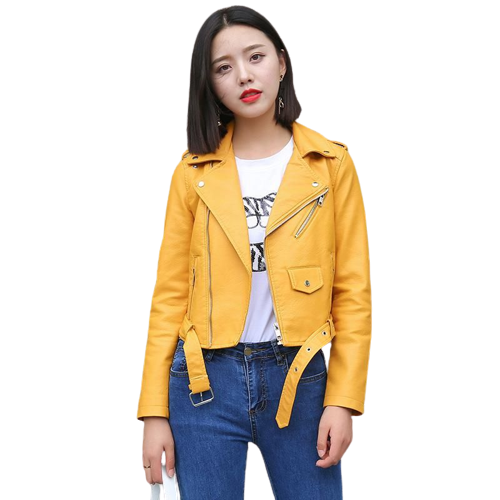 Pu Jacket Women Fashion Bright Motorcycle Biker Coat Short Faux Leather ...