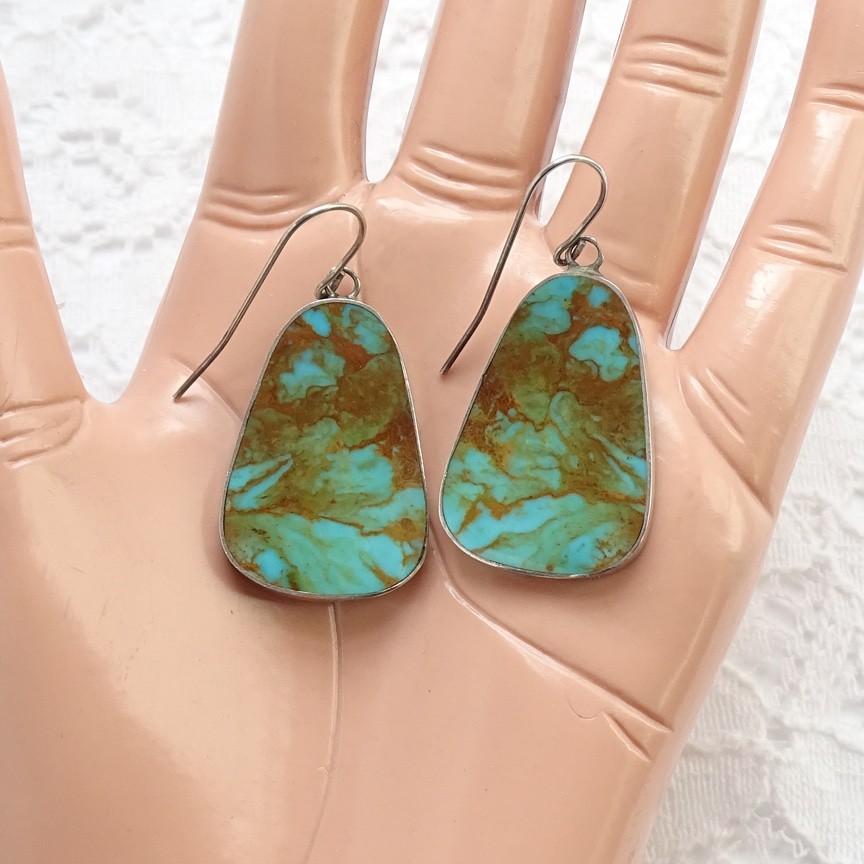 Southwestern Sterling Silver & Turquoise Dangle Slab Pierced Earrings ...