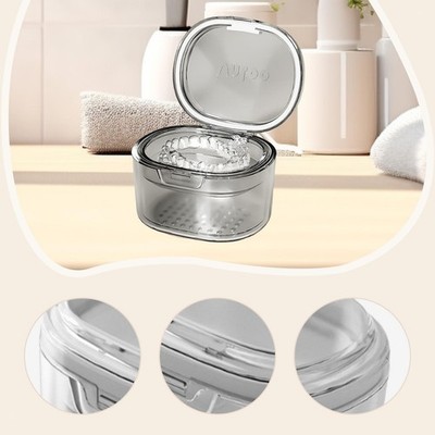 Retainer Case Portable Denture Bath Box for Travel Women and Men Office ...