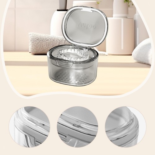 Retainer Case Portable Denture Bath Box for Travel Women and Men Office ...