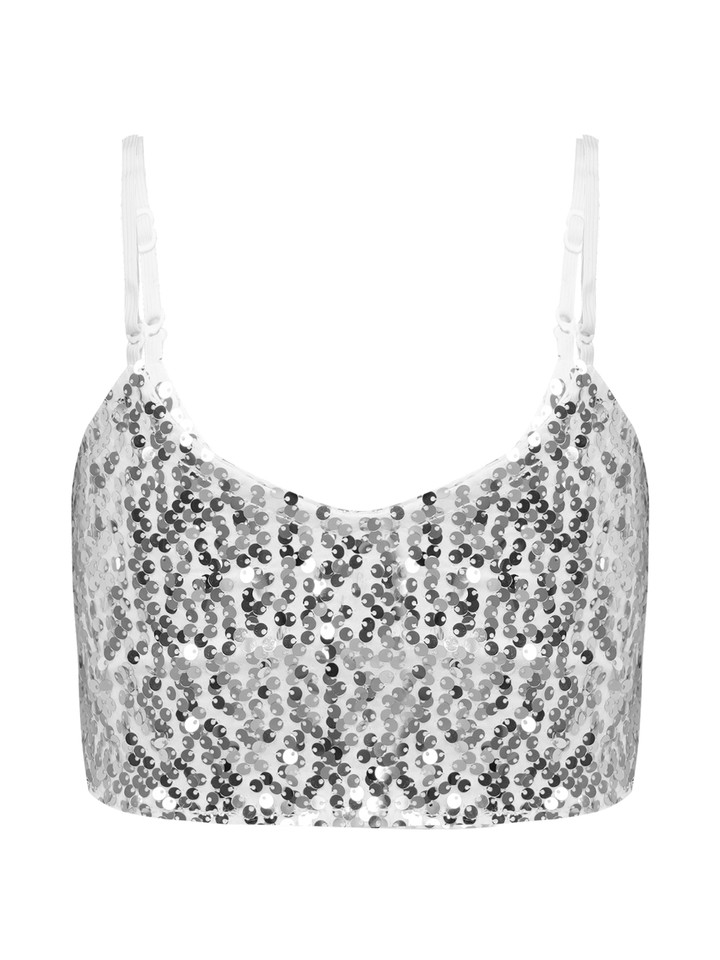 Kids Girls Stylish Adjustable Spaghetti Shoulder Straps Shiny Sequins ...
