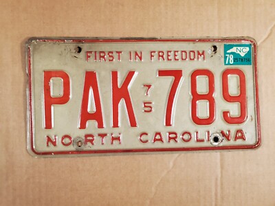 Vintage North Carolina NC Auto License Plate ~ 1975 PAK-789 ~ First in ...
