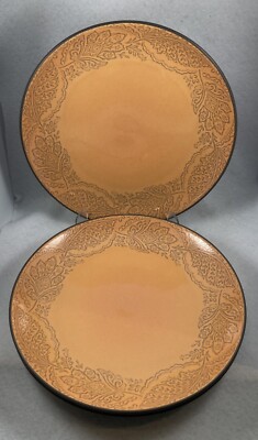 222 Fifth Chandi Orange Stoneware Dinner Plates 10.75in Discontinued ...