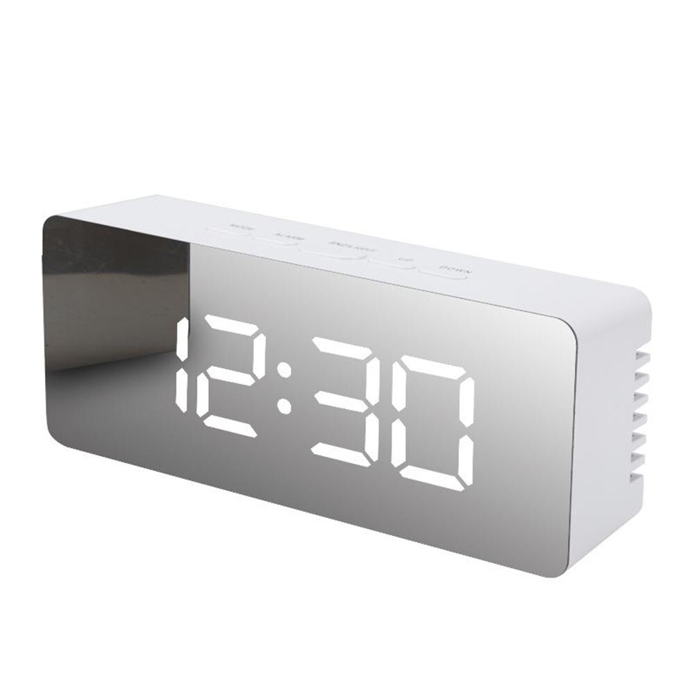 Sleek LED Mirror Alarm Clock USB or Battery Powered Large Digital ...