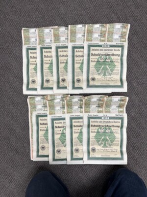 Lot of 9 - 1922 German 100000 Marks Treasury Bonds and Coupons ...