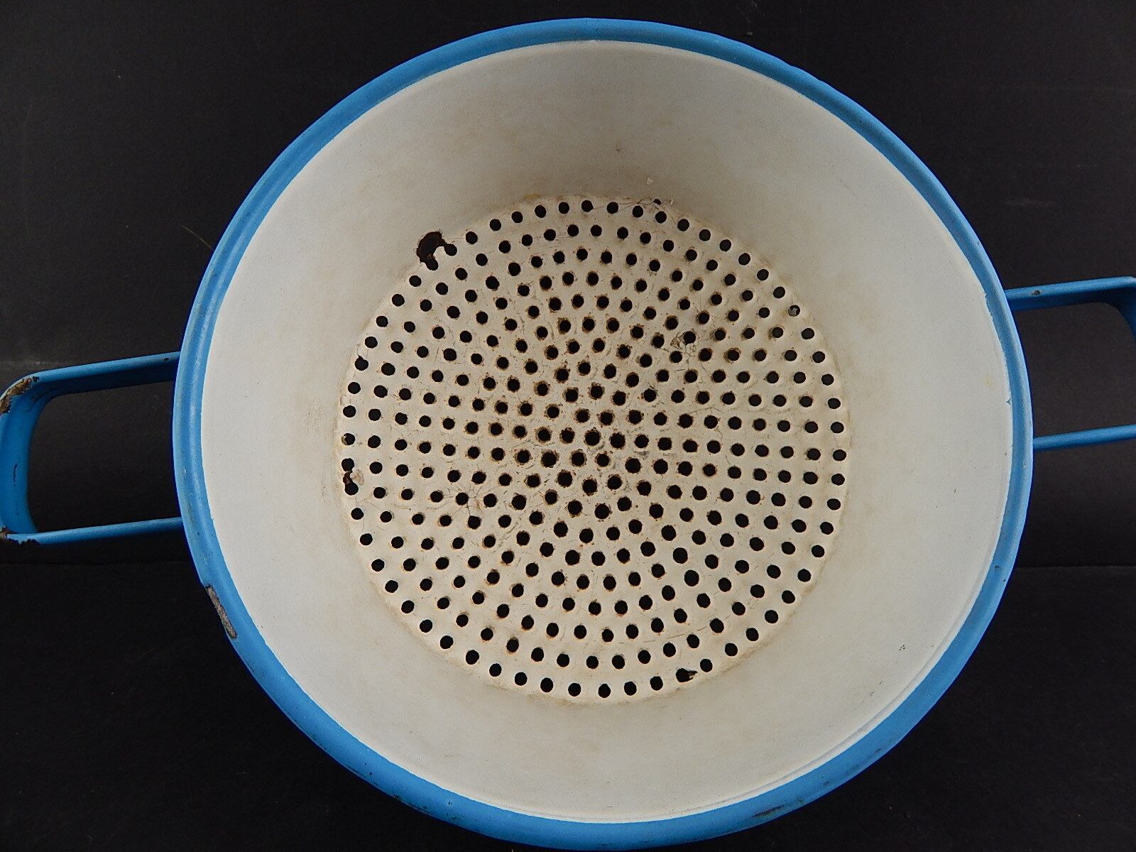 Antique Strainer Cola Paste Metal Tin Enamelled Blue Country Kitchen | eBay