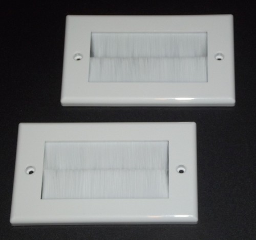 2x FULL WHITE Brush Face Plate - Double Gang Cable Entry / Exit Wall ...
