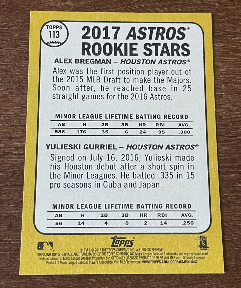 2017 Topps Heritage Alex Bregman Rookie Lot of 2 Cards: Astros/Red Sox ...