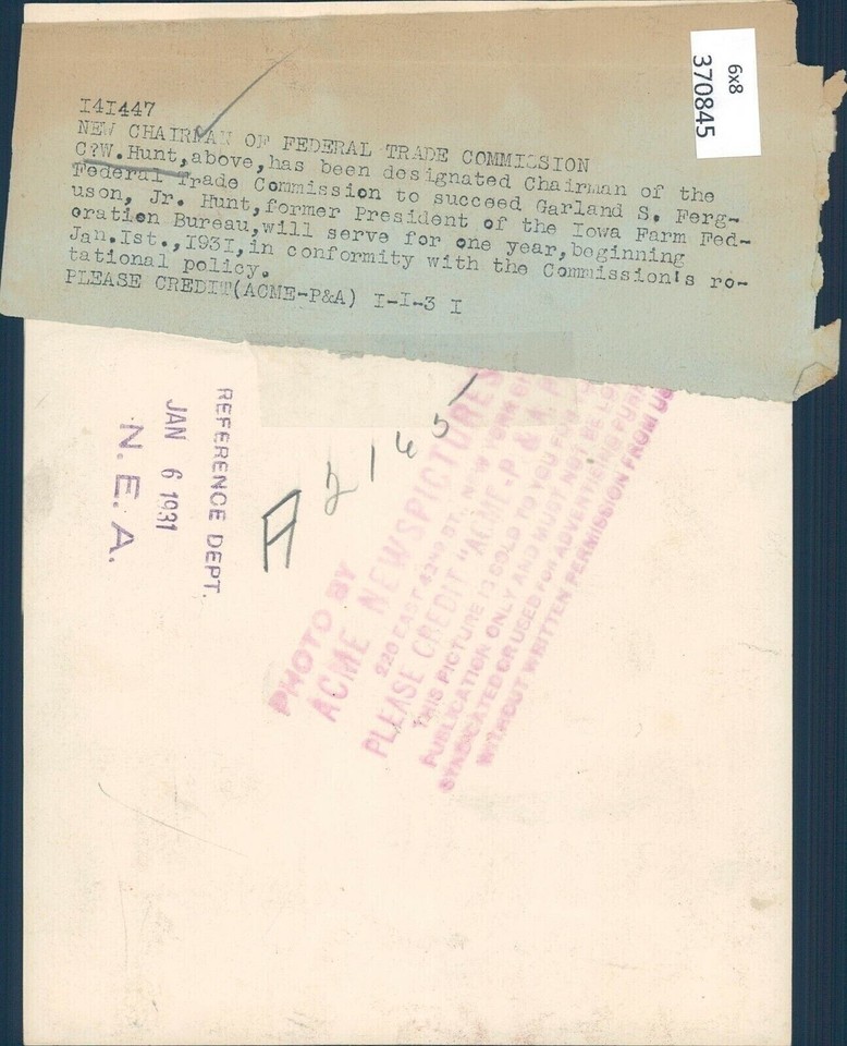 1931 Photo CW Hunt Chairman Federal Trade Commission Sitting Rare ...