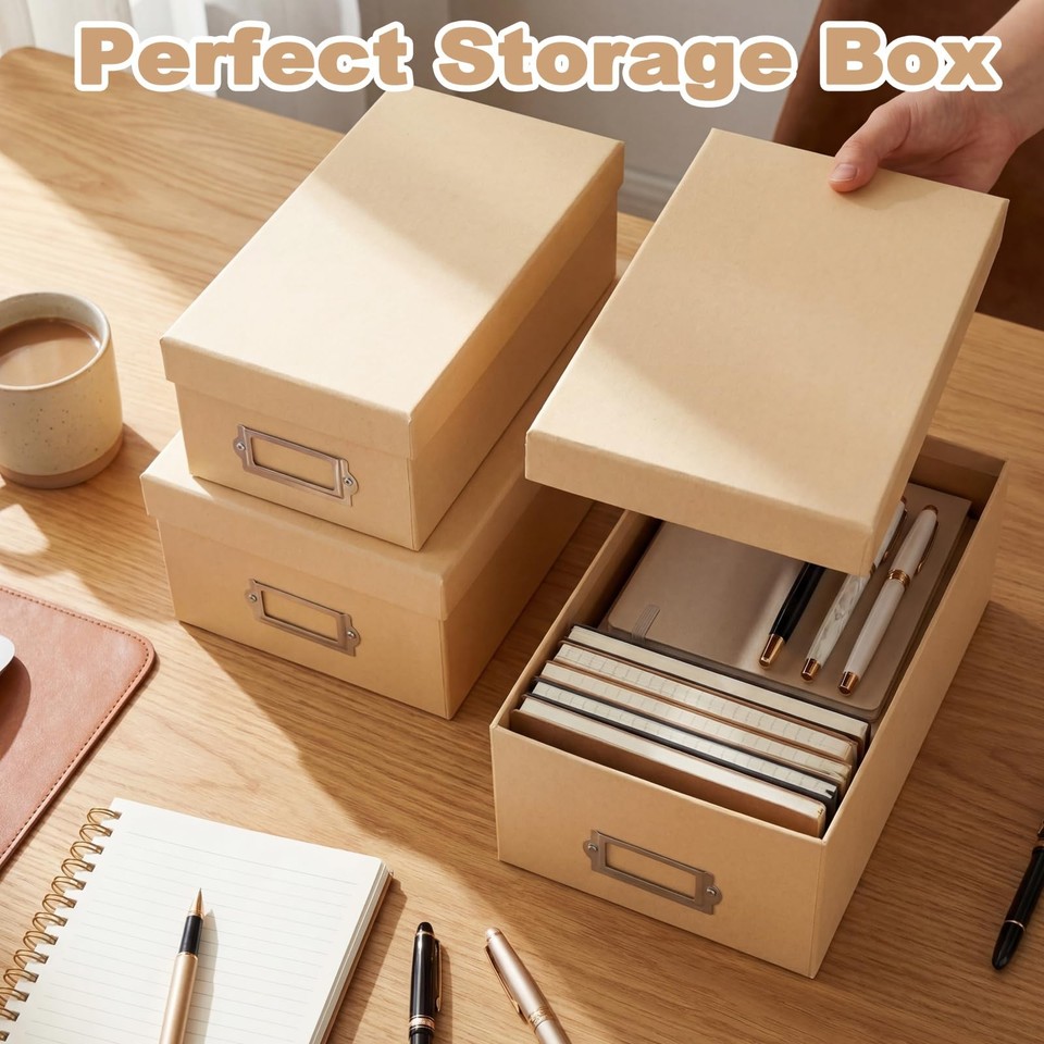 9 Pcs Kraft Storage Boxes Rectangle Stacking Boxes with Lids and ...