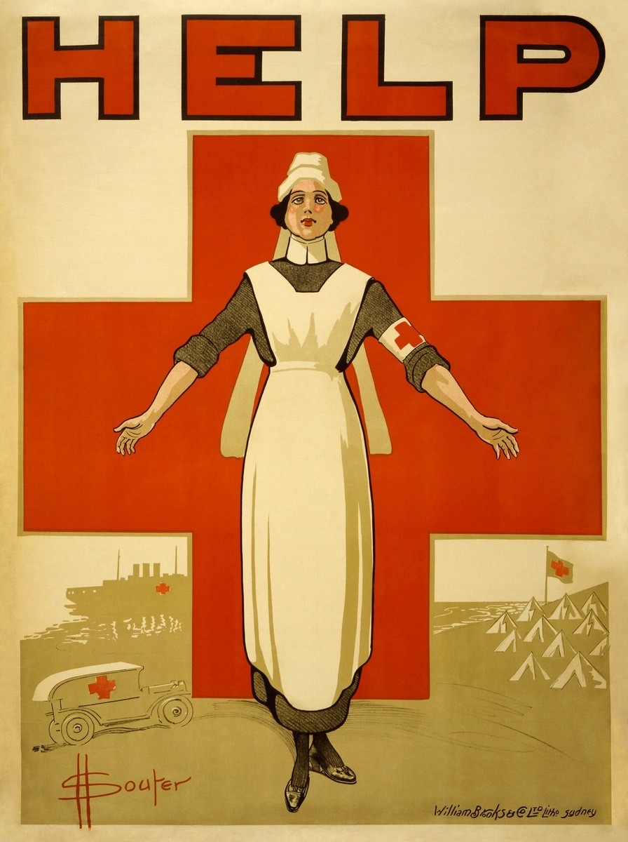 WWI Red Cross Nurse Vintage War Poster Hospital Ship Ambulance Wall Art ...